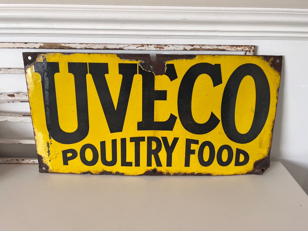 Antique Uveco Poultry Food Enamel Sign Antique Advertising Sign Enamel ...