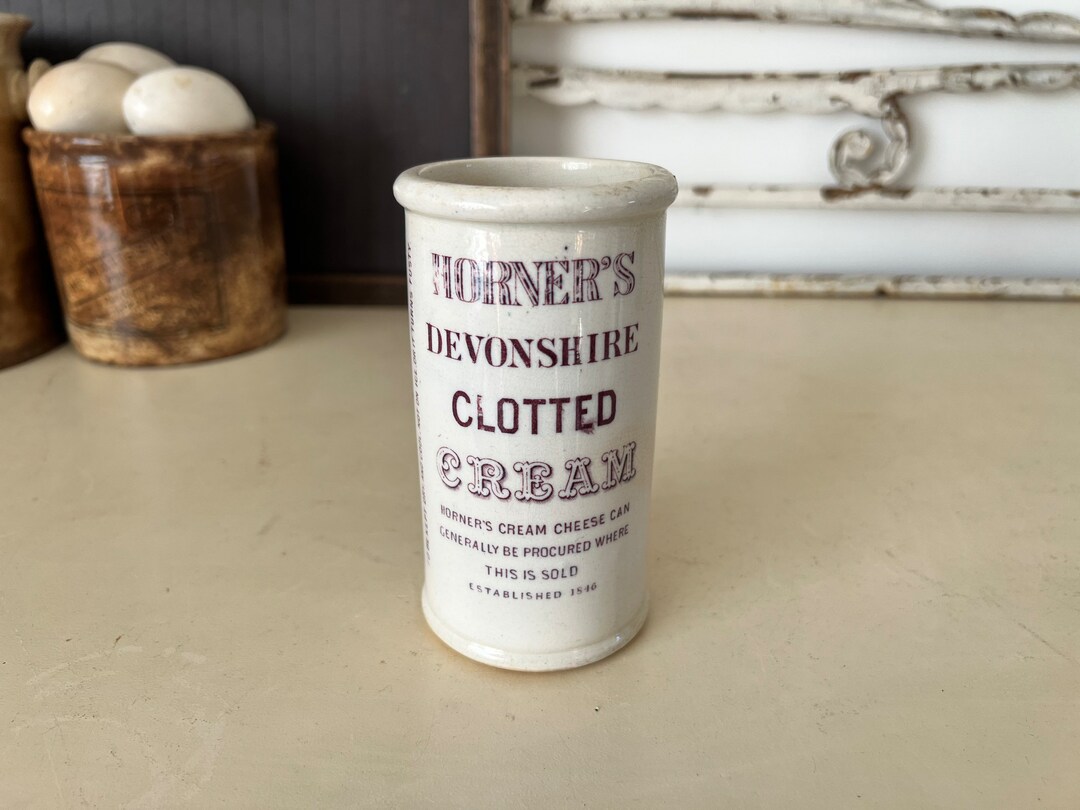 RARE Antique White Ironstone Cylinder Clotted Cream Crock With Purple ...