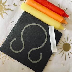 Litha Symbol Slate Altar Tile Set: Selenite & Ritual Candles - Etsy