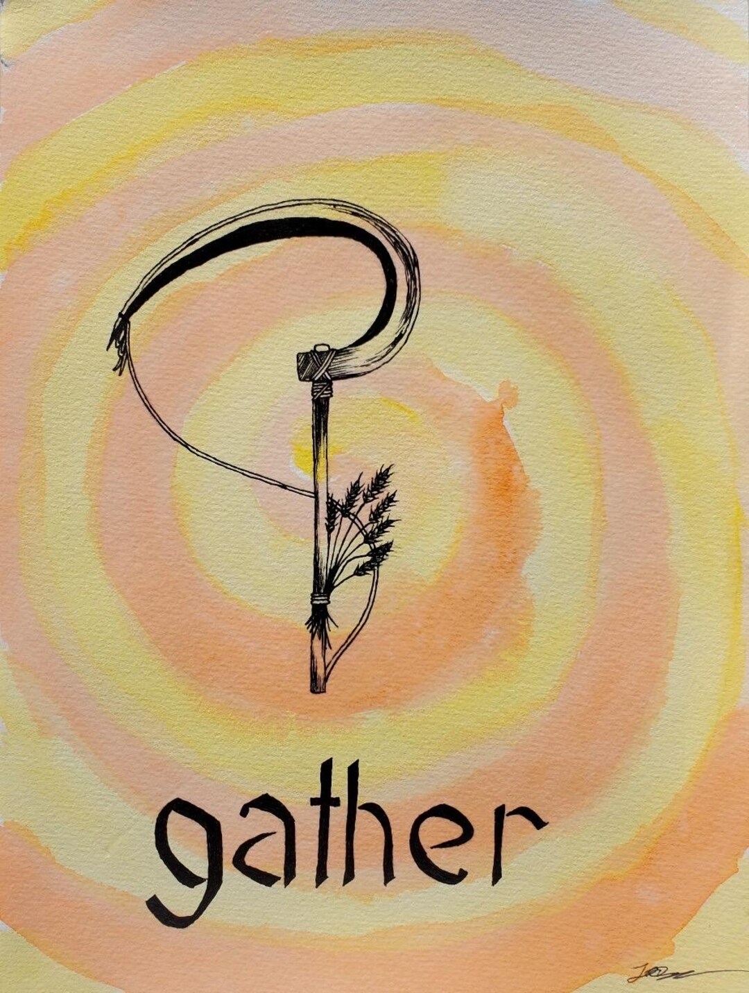 Original Watercolor & Ink Pagan Art: Harvest Spiral With Sickle - Etsy