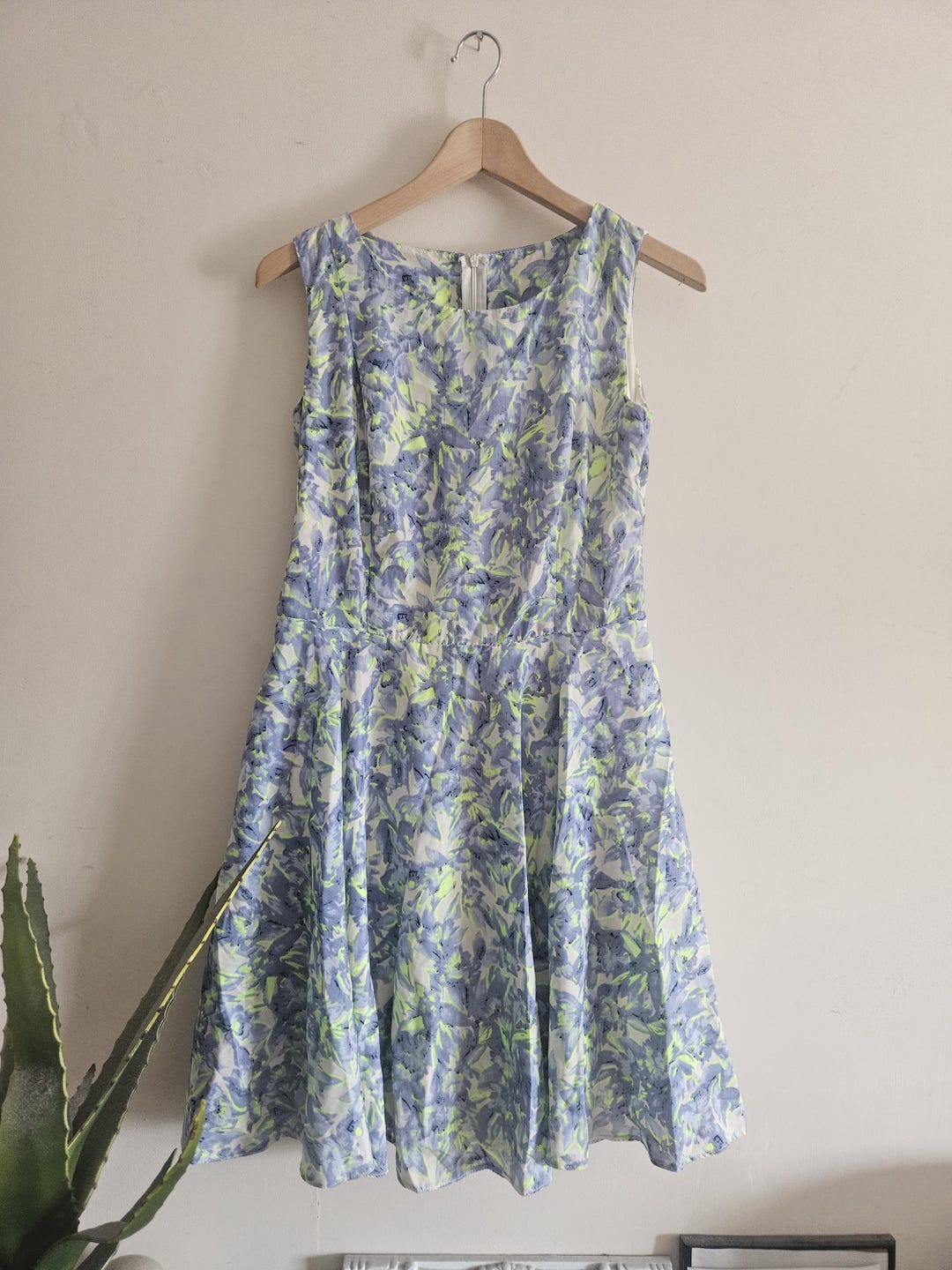 Vintage White Blue Neon Yellow High Waist Hillbilly Floral Skater Aline ...