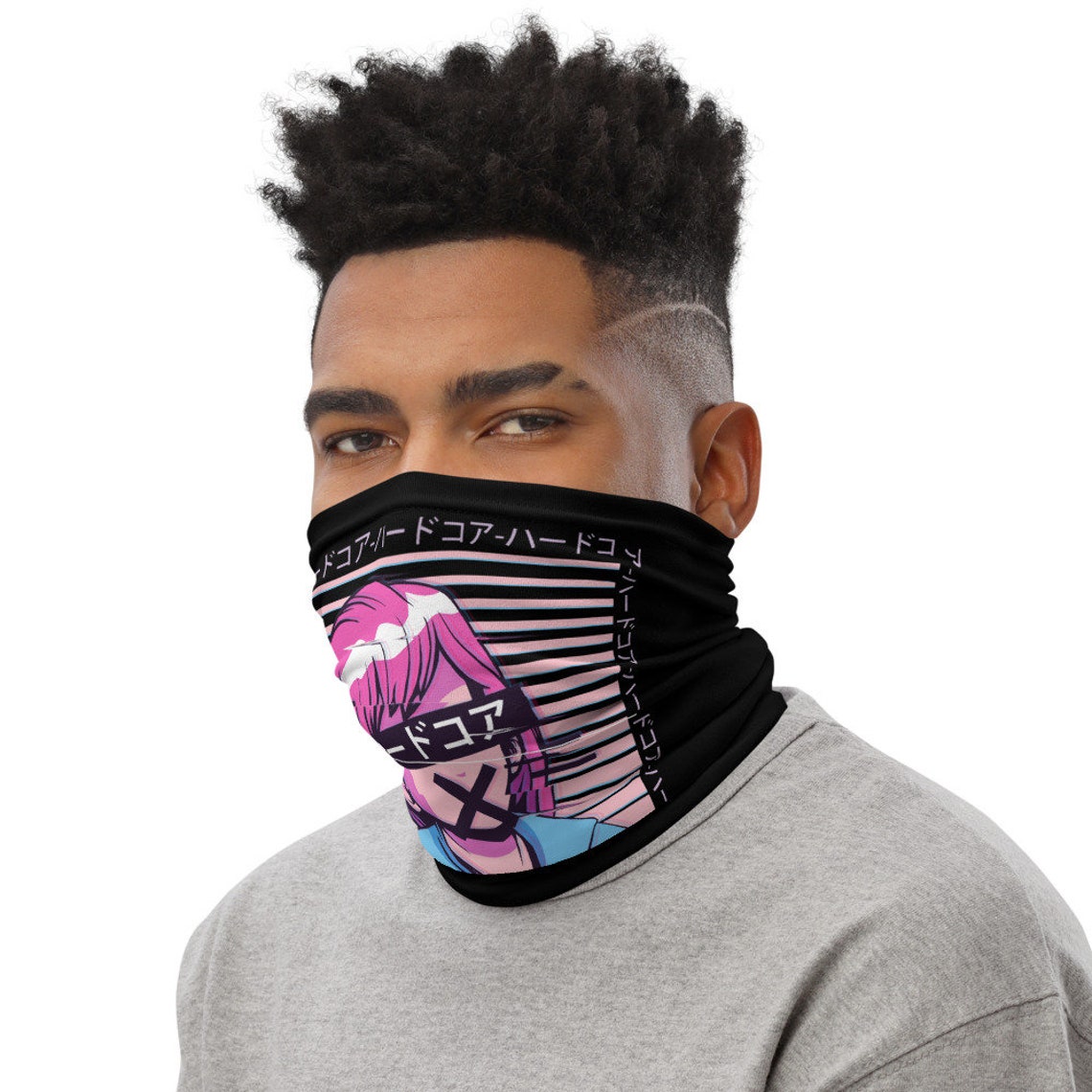 Japanese Glitch Anime Girl Neck Gaiter Face Mask Protector | Etsy