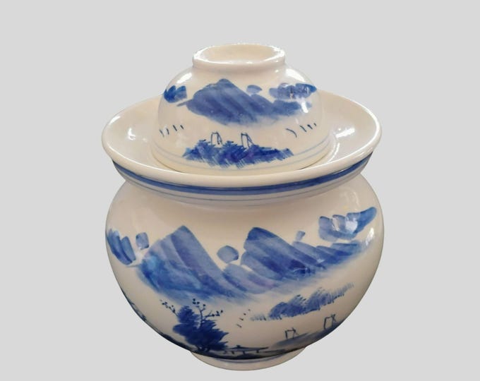 Vintage Ceramic Chinese Dragon Kiln Pickling Jar, Blue and White China ...