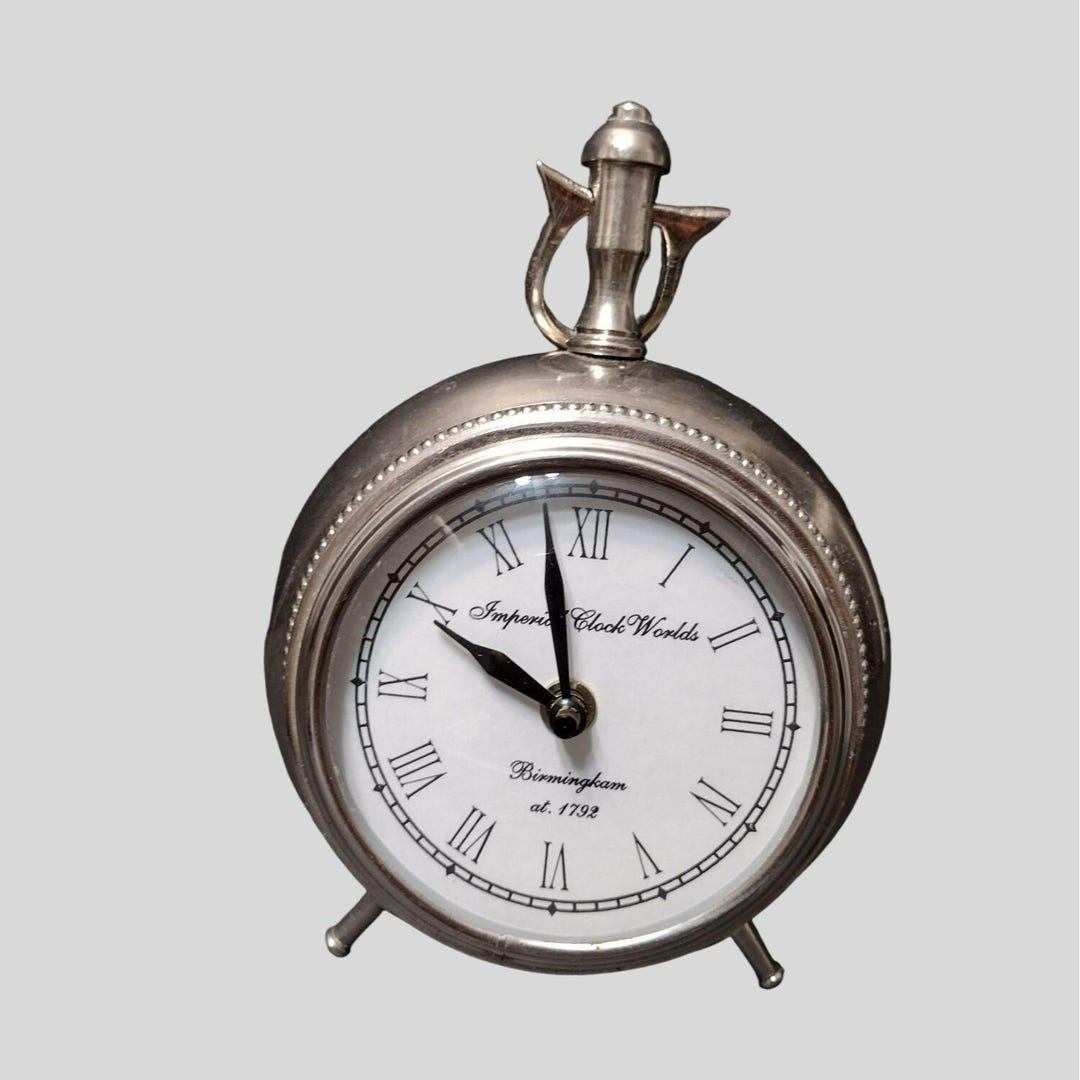 Imperial Clock Works Vintage Desk Clock, Silver Tone, Mantel Clock ...