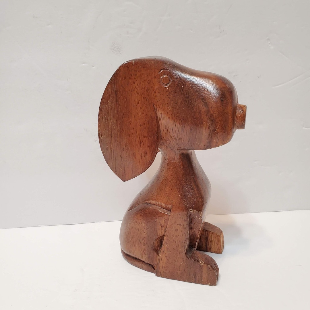 Vintage Hand Carved Wood Beagle Dog Statue Wooden Snoopy - Etsy