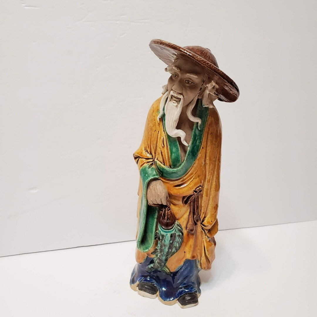 Vintage Chinese Mudman With Fish, 12 Inch, Antique China Mud Man ...
