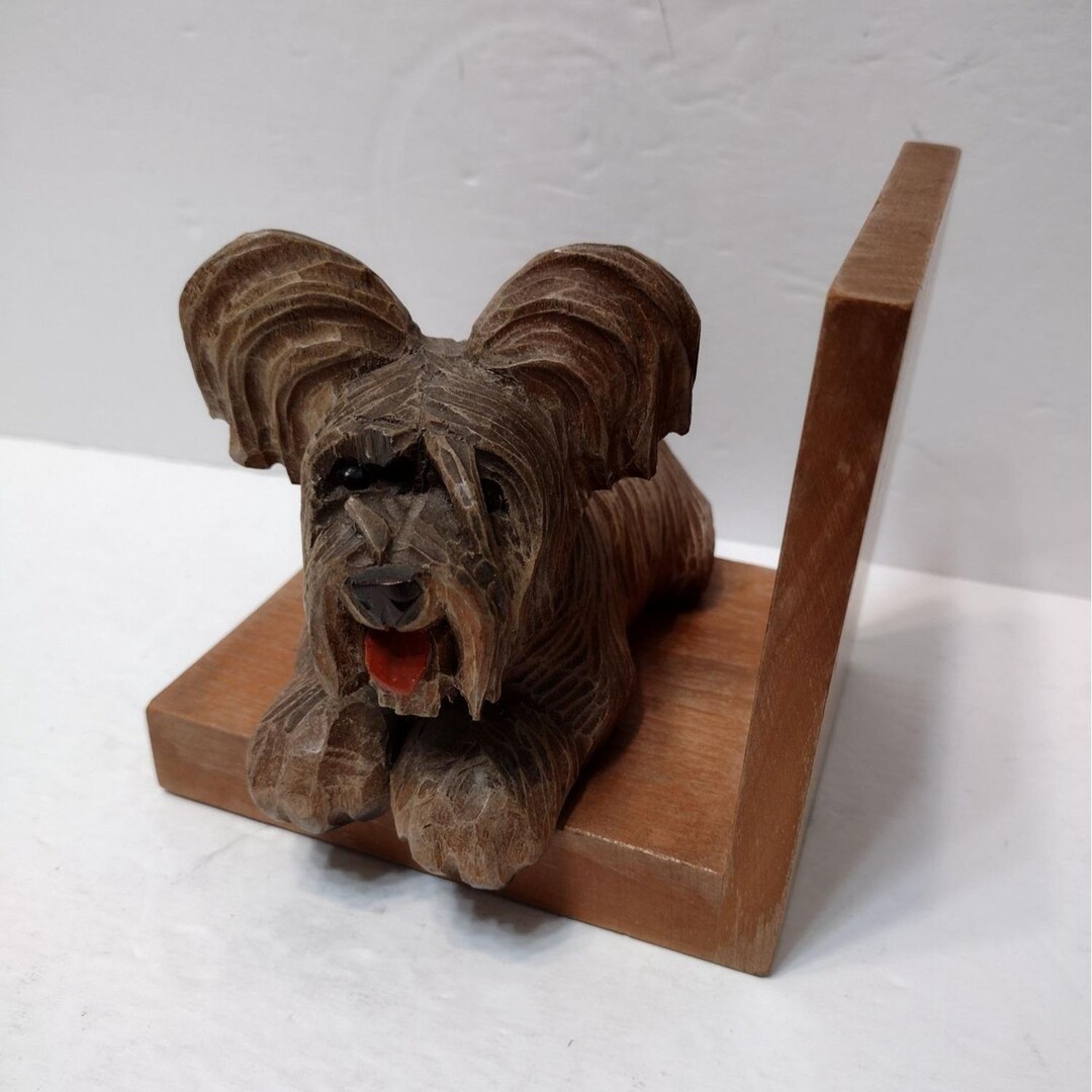 Vintage Wood Carved ANRI Italy Dog Bookend, Wooden Skye Terrier ...