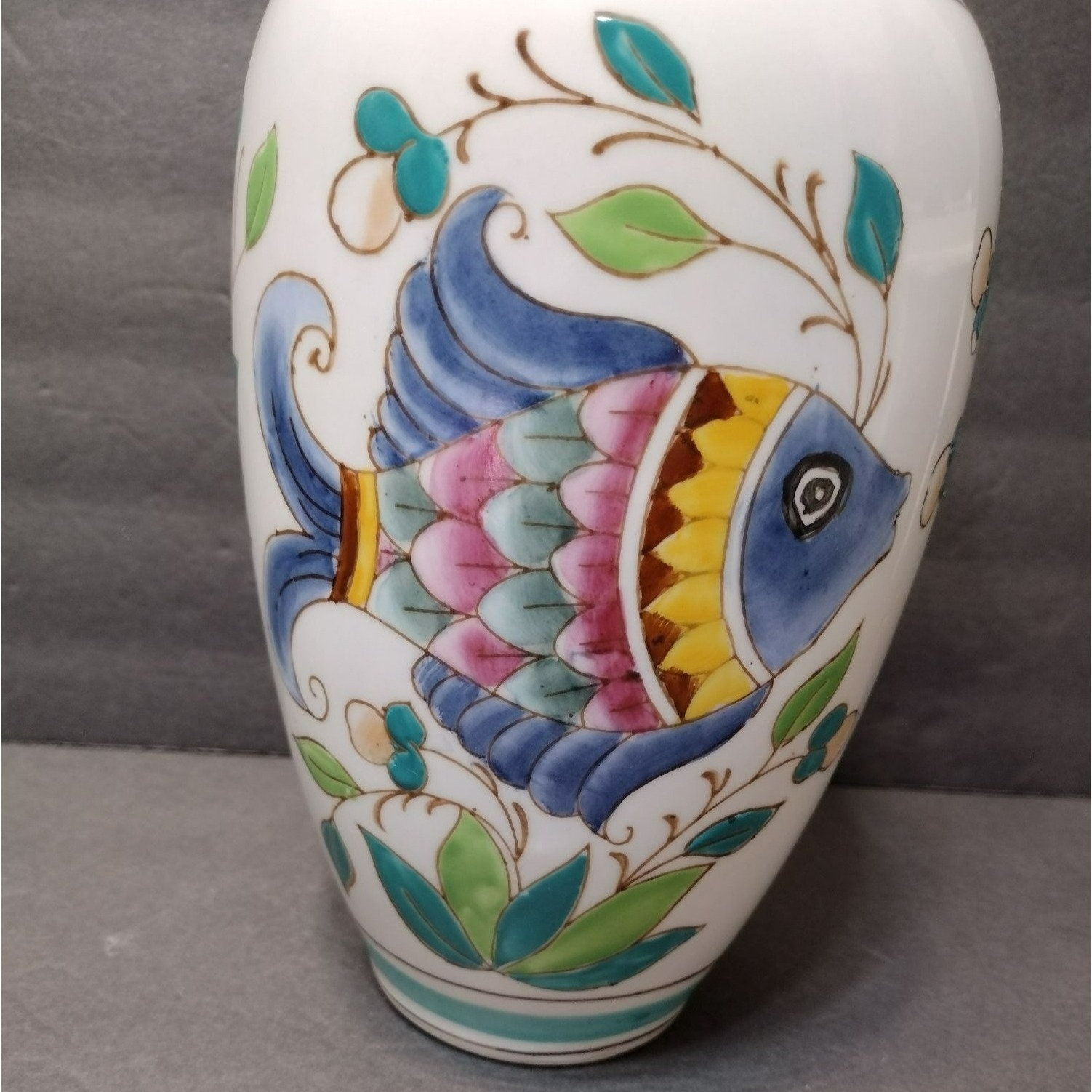 Vintage Chinoiserie Vase, 12 Inch, Porcelain, Chinese Jar, Fish Motif ...