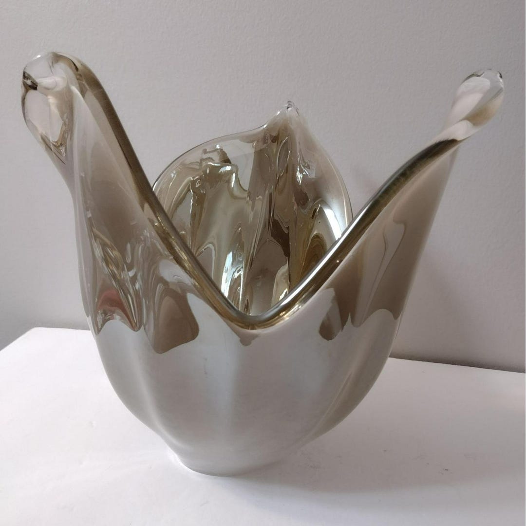 Murano Glass Bowl Large White Cristal Art Champagne Flow Vase, Handmade ...
