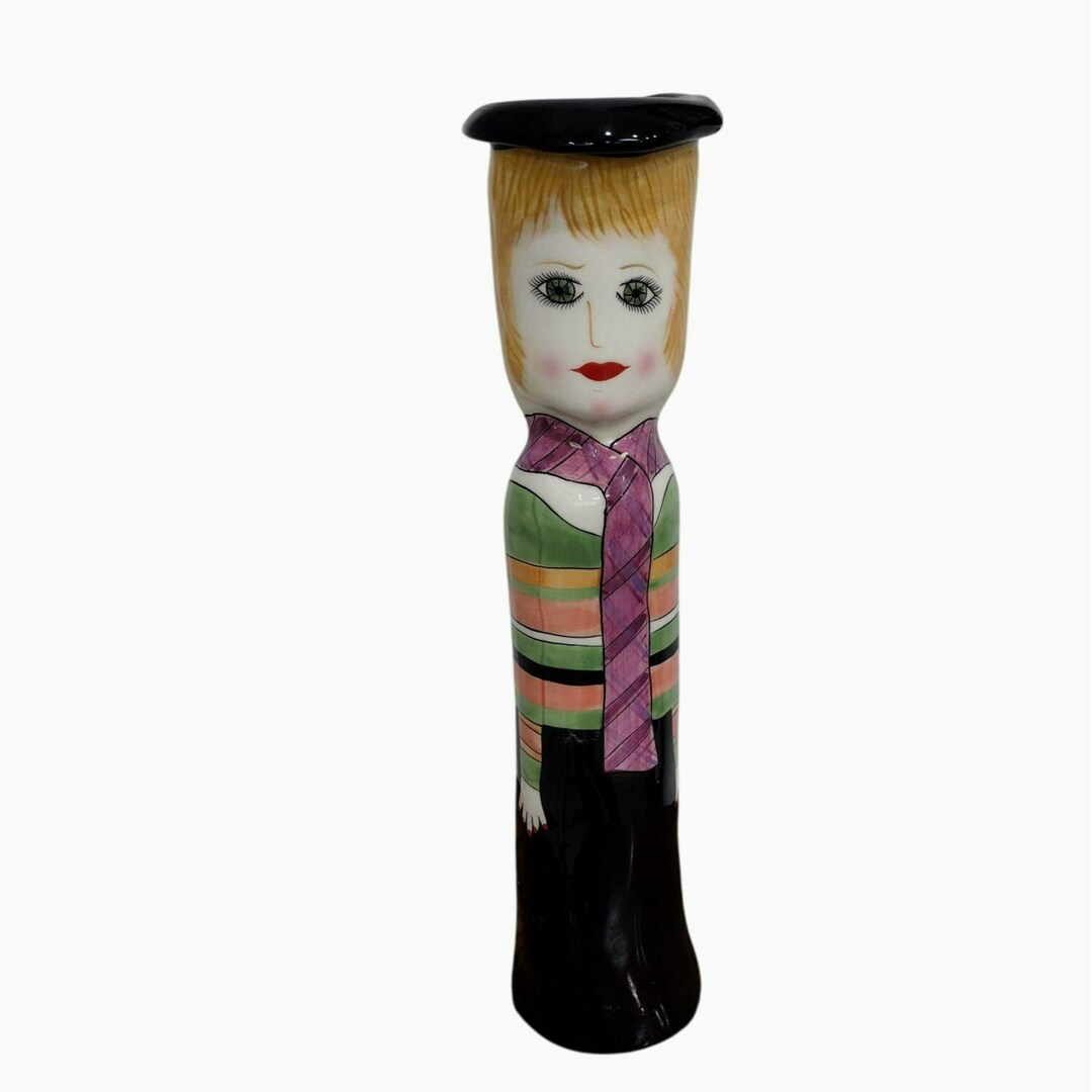 Susan Paley Ganz Vanessa Candle Holder 12" Art Vase Signed Blue Eyes ...