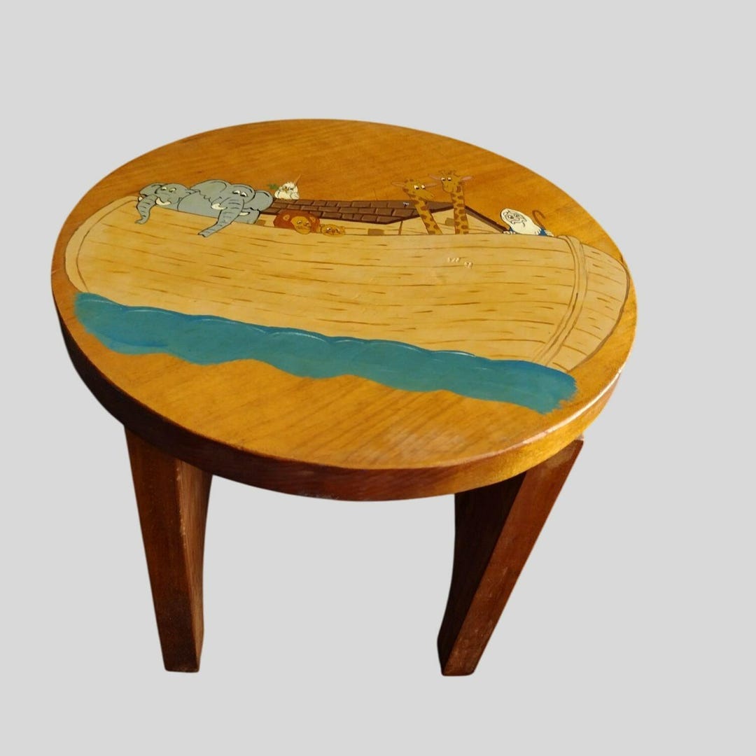 Handmade Wooden Childs Stool With Hand-painted Noahs Ark Design, Doll ...