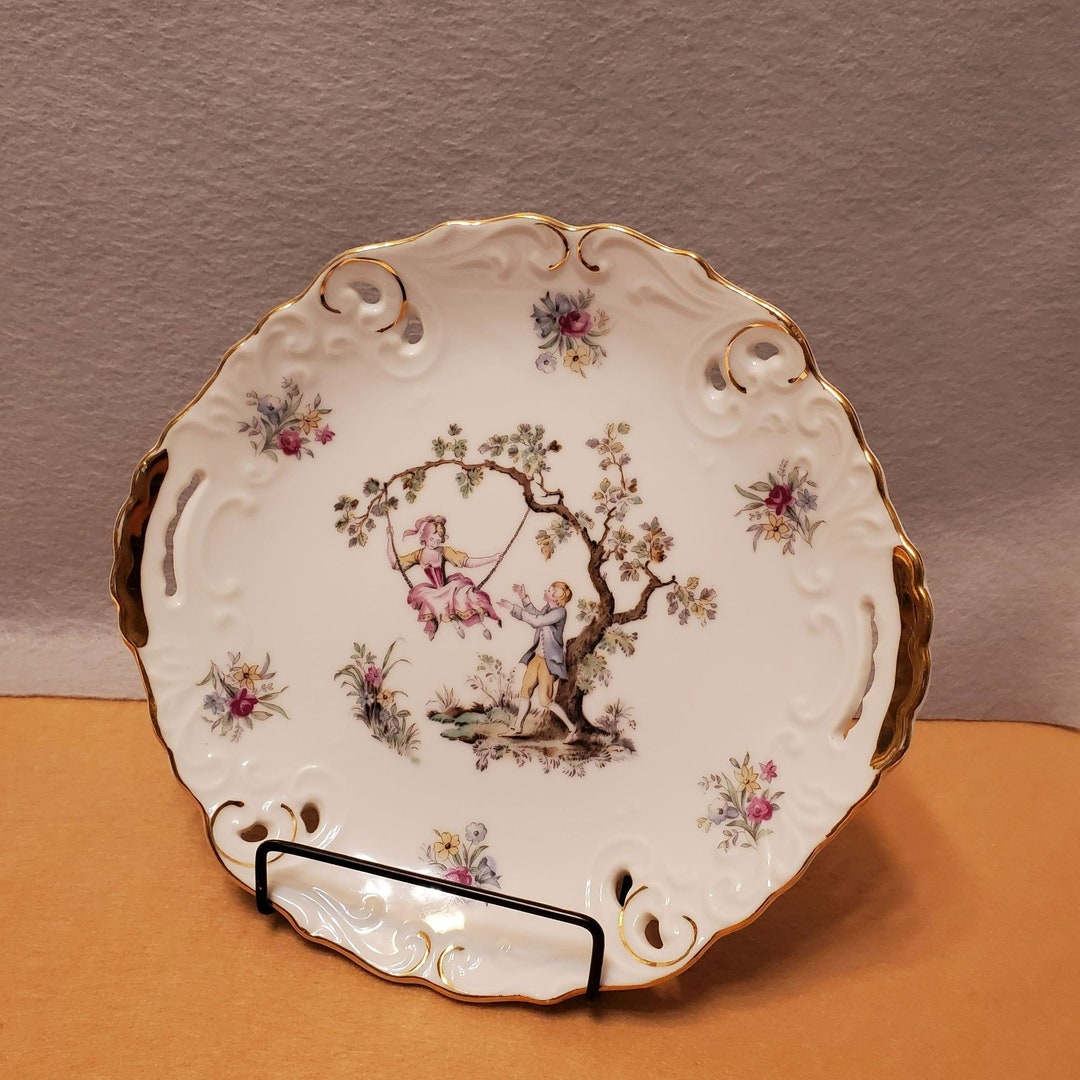 Vintage Victorian Handled Cake Plate, Gilded Porcelain, Courting Couple ...