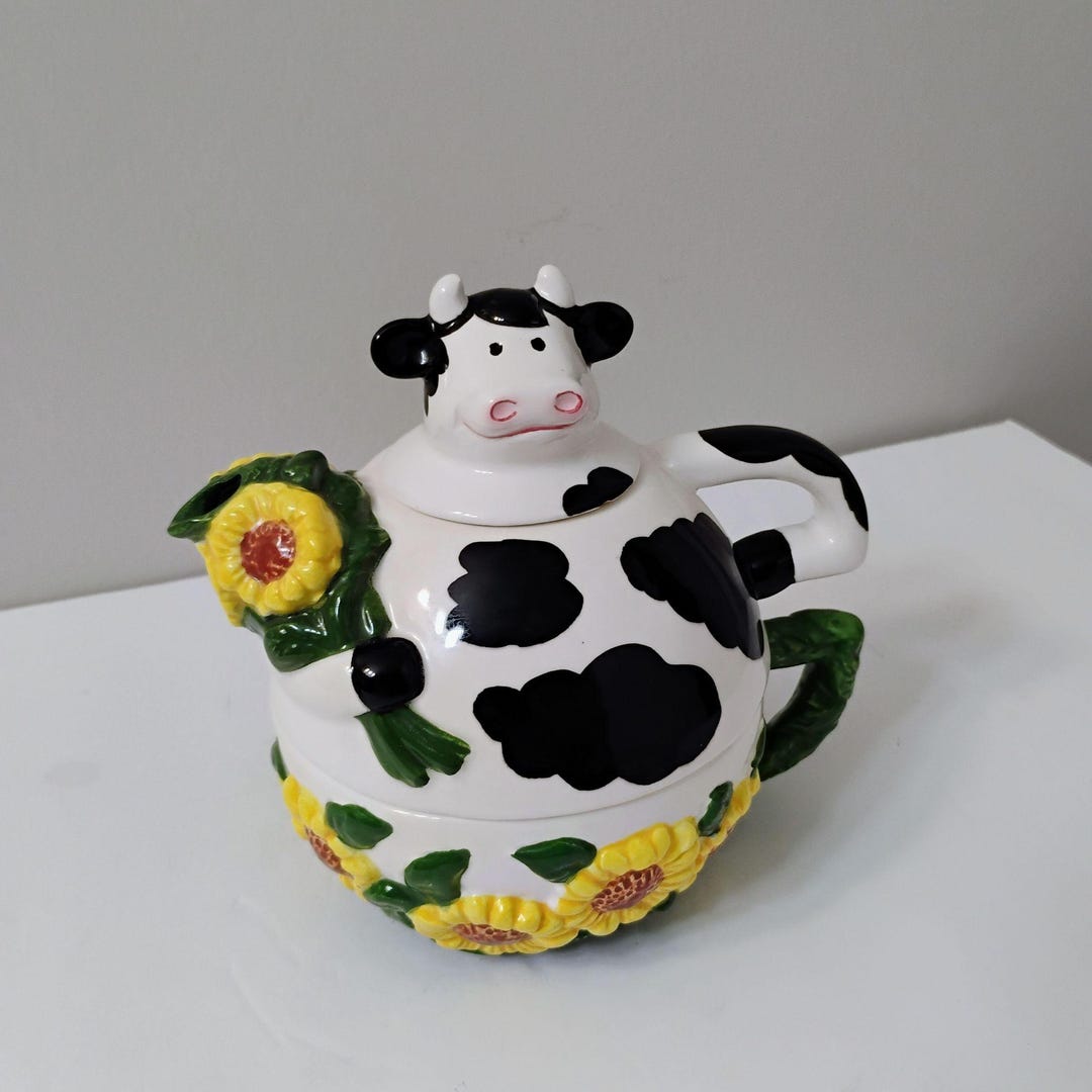 Clay Art San Francisco Teapot, Cow in Sunflowers, Tea-for-one Set ...