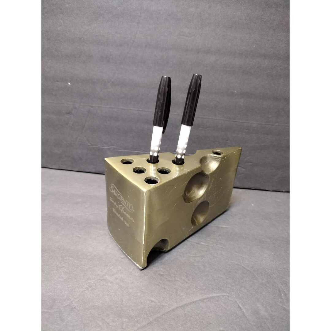 1970s Dorothy Draper Brass Swiss Cheese Wedge Pen Pencil Holder ...