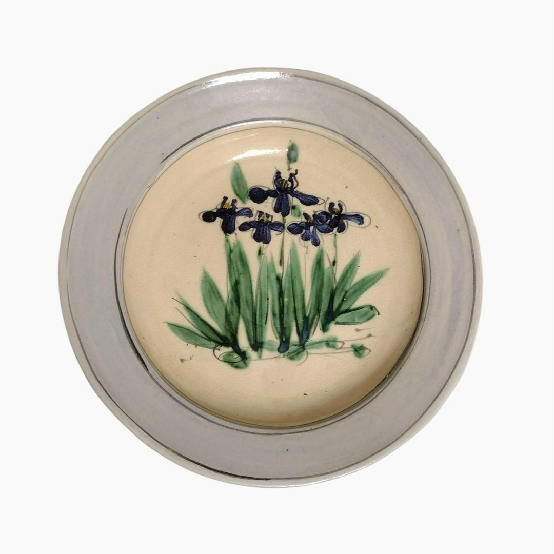 Vintage Hand-painted Redware Ceramic Platter, Floral Design, 14 Inch ...