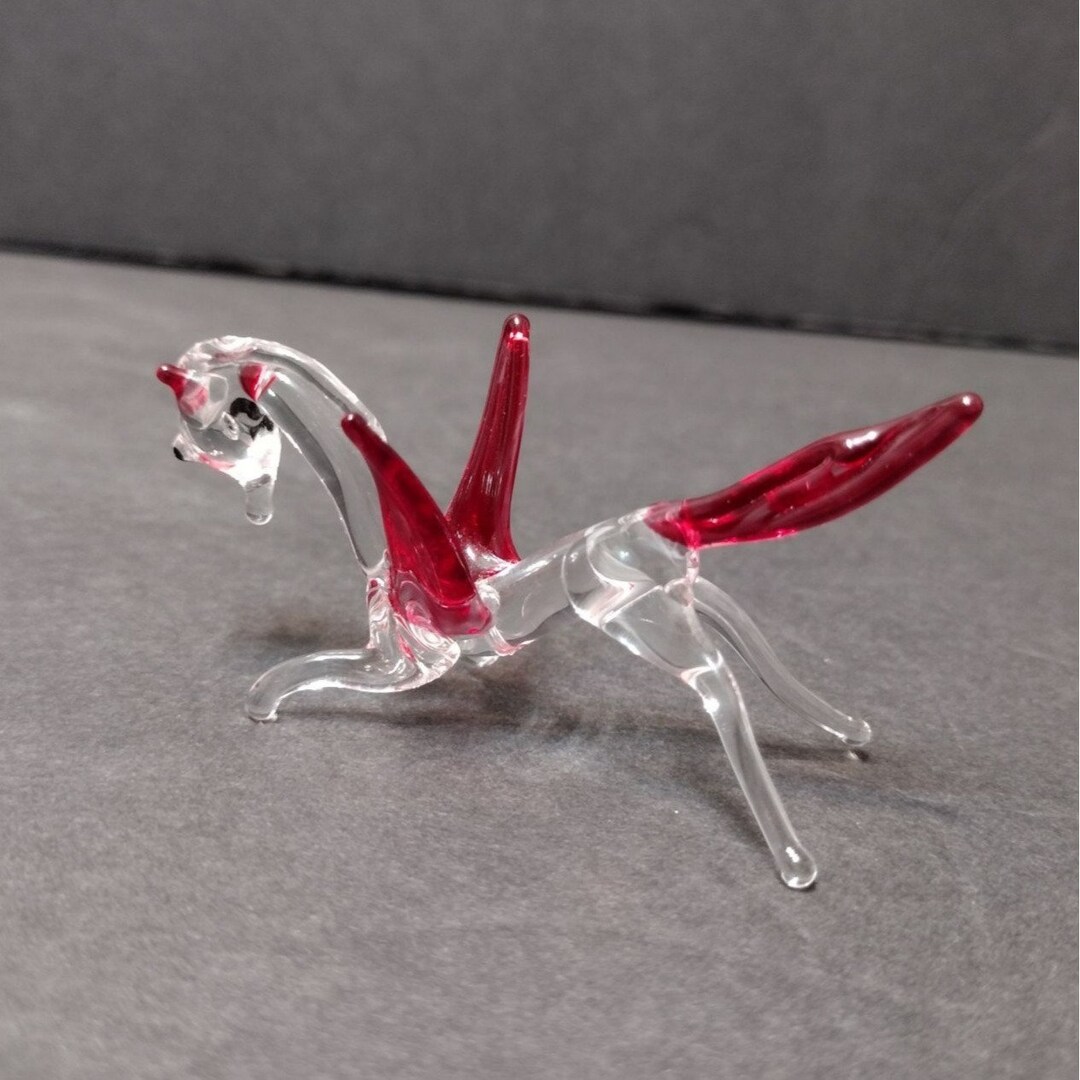 Miniature Art Glass Pegasus, Tiny Horse Figurine, Glass Animal, Flying ...