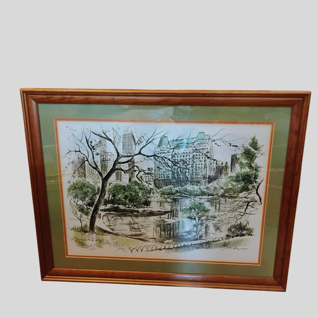 Original John Haymson Lithograph Art Print, Central Park Lake, 29x23 ...