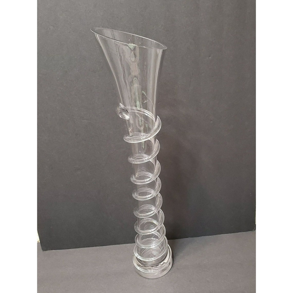 Hand Blown Clear Glass Spiral Vase, Asymmetric, 20 Inch Vase, Trumpet ...