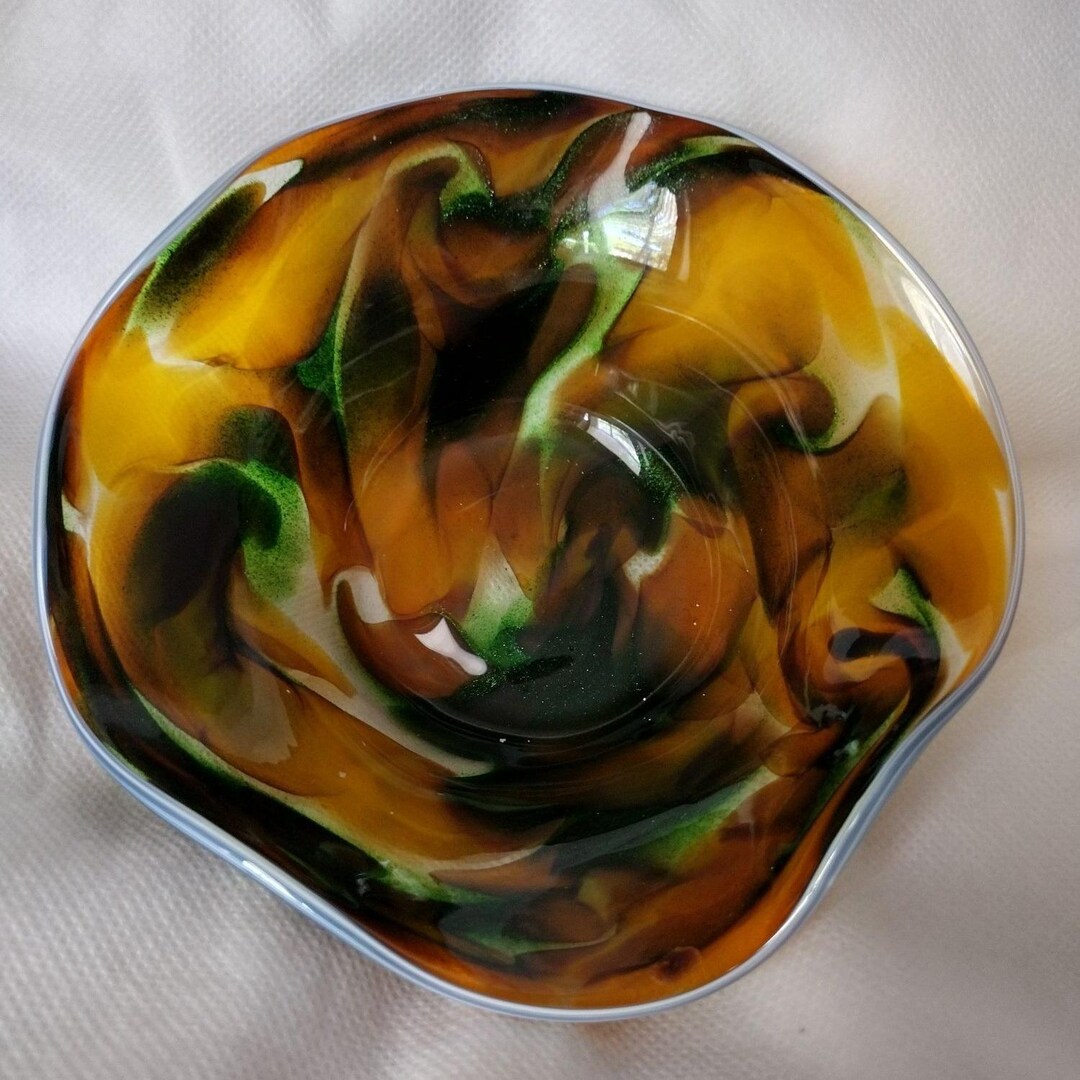 Signed Handblown Art Glass Bowl, Jud Scott, Multicolor Sparkle Swirl ...