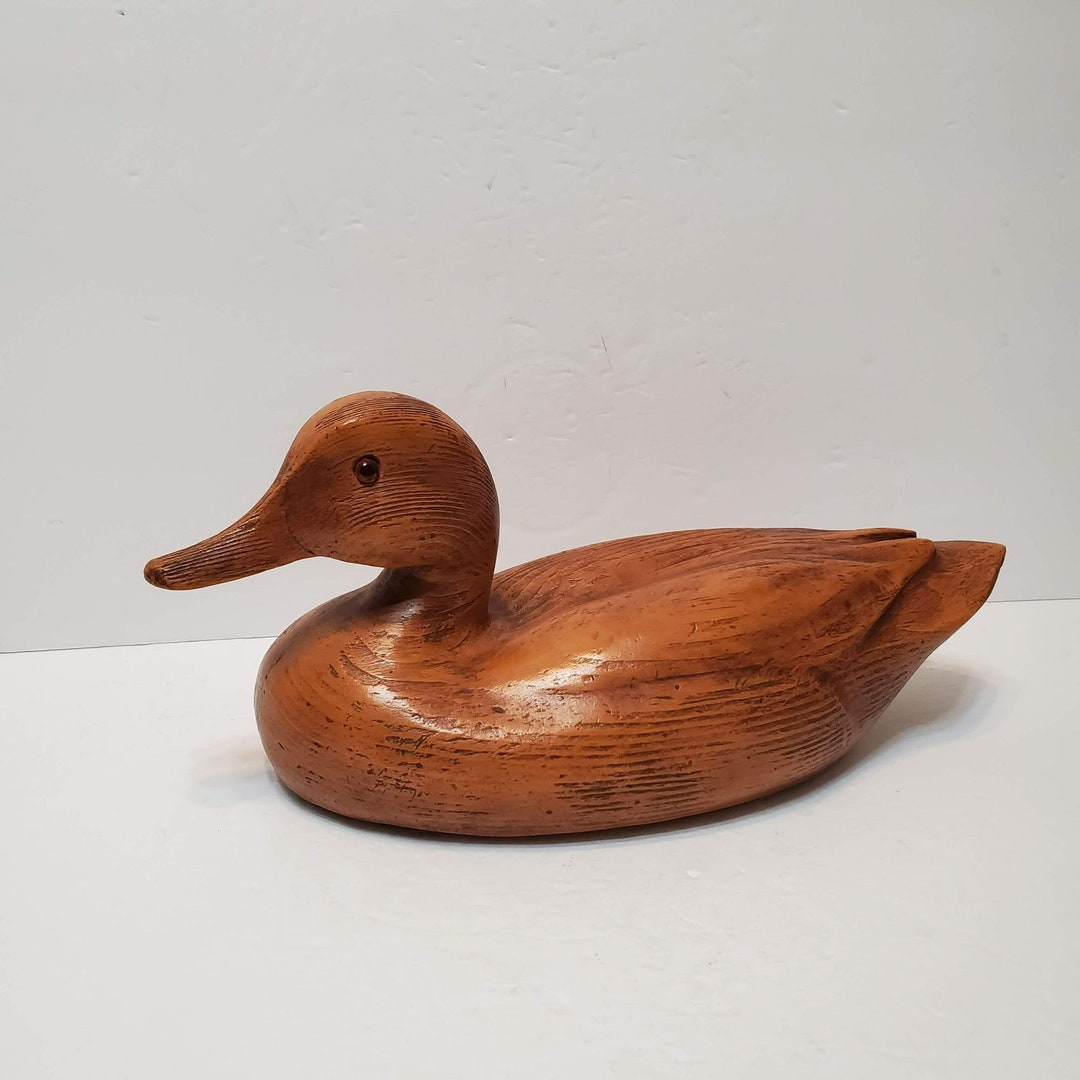 Hand-carved Wood Duck Decoy, Wooden Art Duck Figurine, Vintage Bird ...