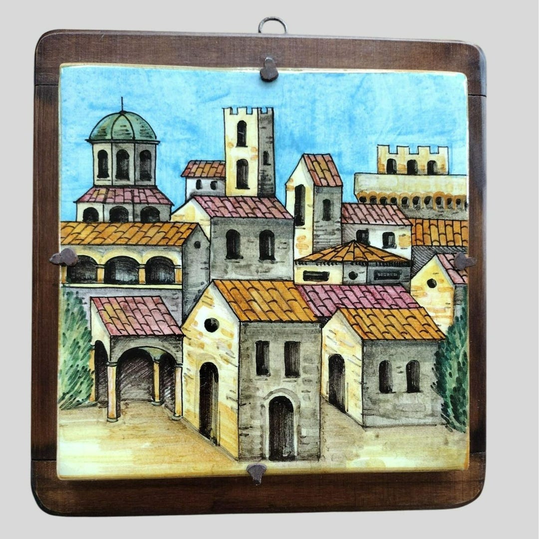 Hand Painted Italian Majolica Wall Art Tile on Wood by Patrizia, 9 ...