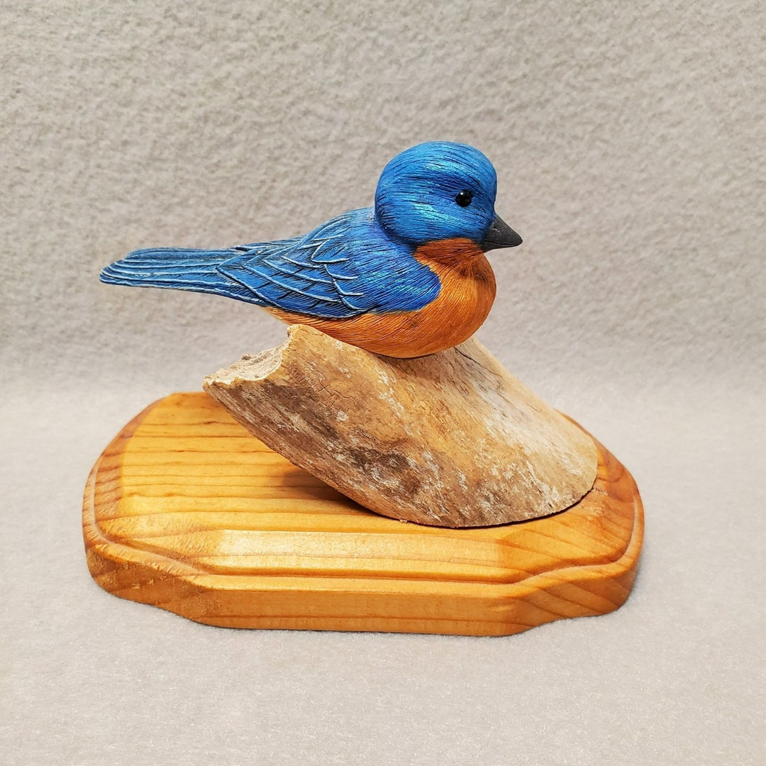 Eastern Bluebird Wood Carving, Signed, Folk Art, Bird Figurine, Wood ...