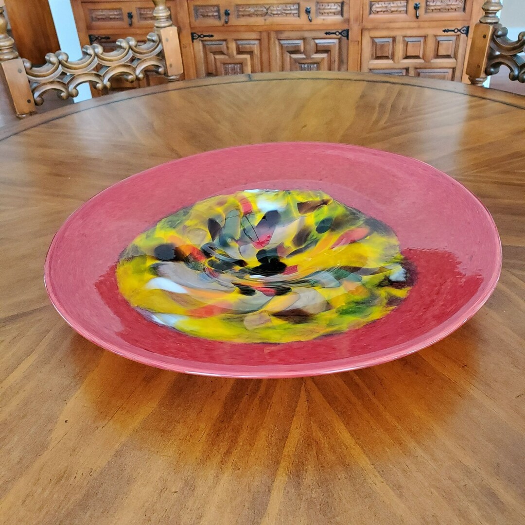 Large Art Glass Centerpiece Platter, 17 Inch, Murano Style, Red Glass ...
