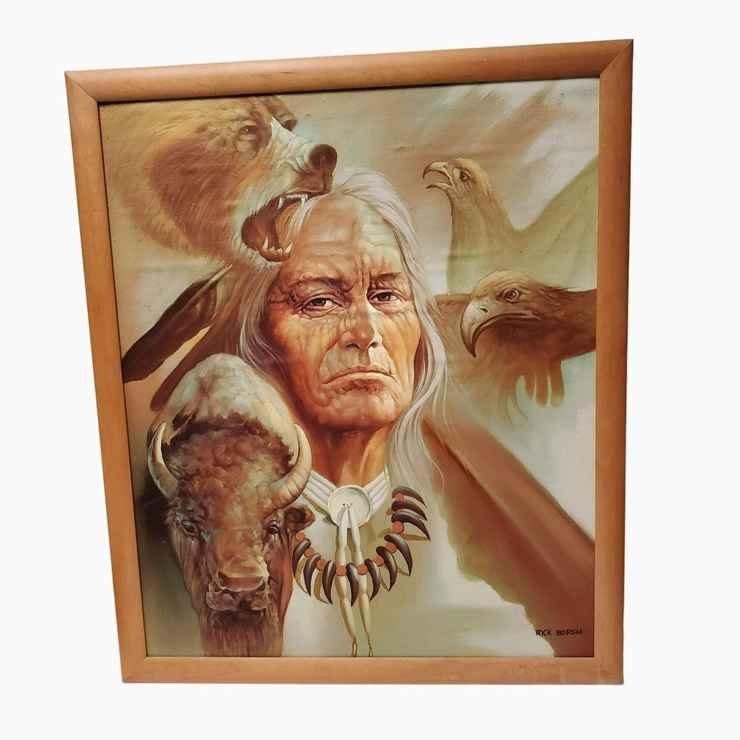 Rick Boren Oil Painting on Canvas, Framed Art, 25x21, American Indian ...