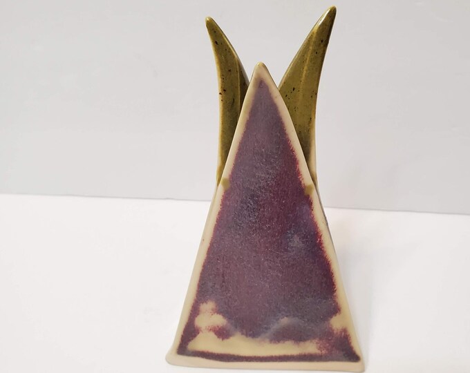 Signed Modern Art Pottery Vase, Slab Ceramic Triangle, Open Pyramid ...