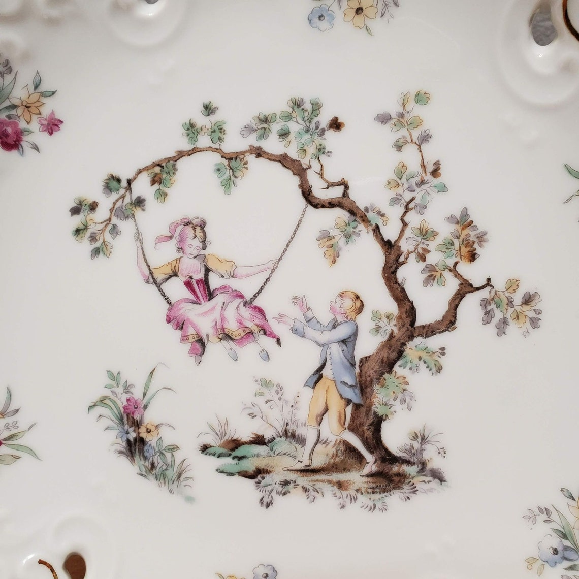 Vintage Victorian Handled Cake Plate, Gilded Porcelain, Courting Couple ...