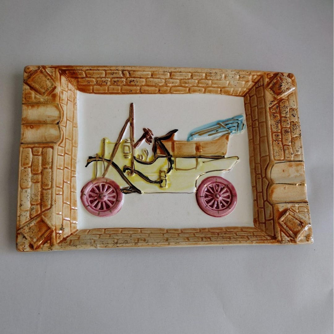 Vintage Ceramic Rectangular Ashtray Tray With Antique Car Design ...