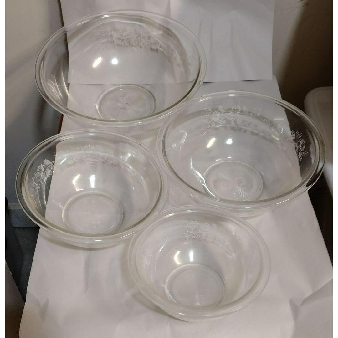 Vintage PYREX Clear Glass Nesting Mixing Bowls, Set of 4, Colonial Mist ...