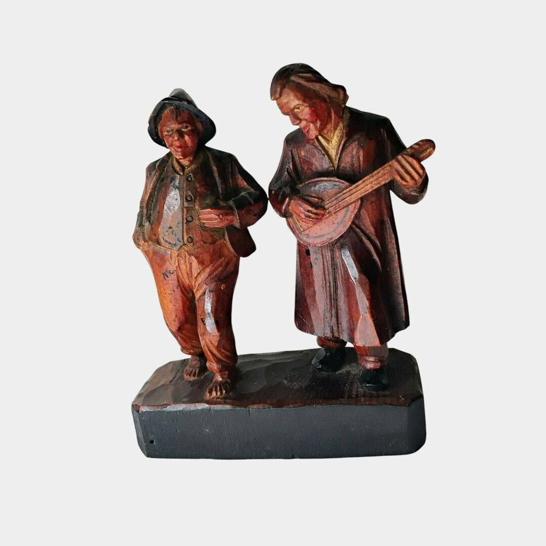 Vintage Hand Carved ANRI Style Wooden Figurine, Folk Art Musician Man ...