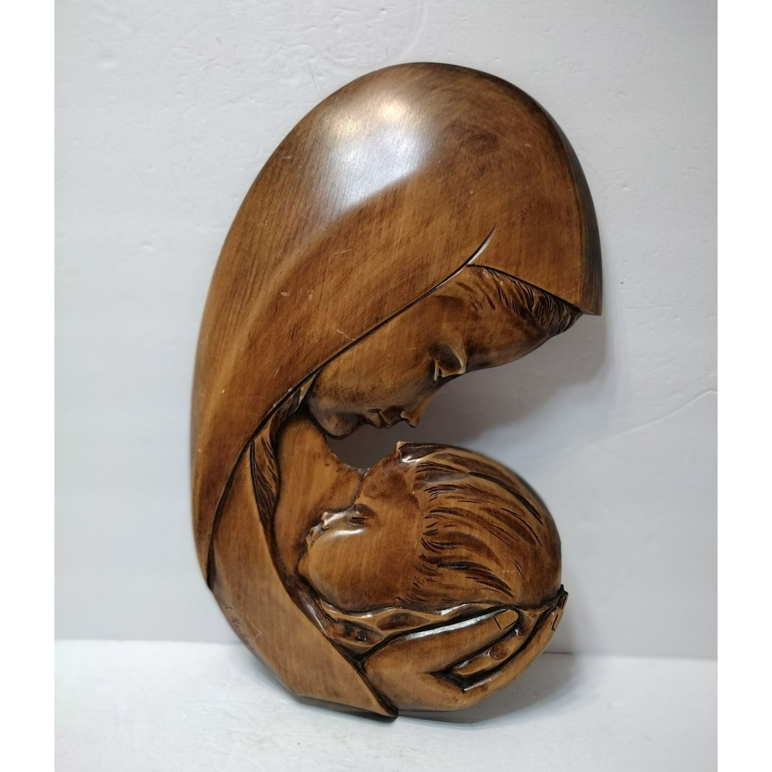 Wood Carving of Mother and Child, Artist Signed, Albert Nadeau, Vintage ...