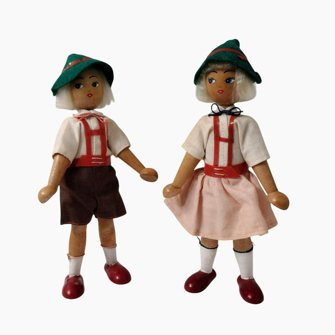 Vintage Polish Wooden Wood Peg Dolls 7 Inch Made in Poland Boy and Girl ...