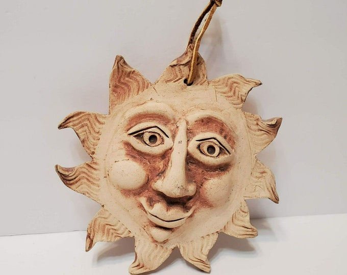 Vintage Terra Cotta Sun Face Wall Hanging, Ceramic Wall Art, Garden ...