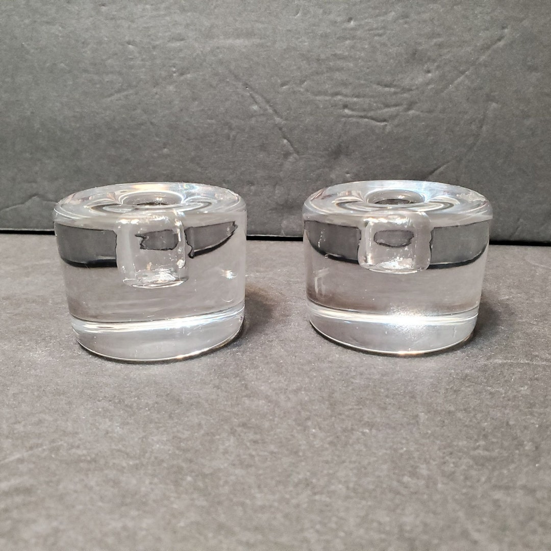 Orrefors Swedish Crystal Puck Shape Candle Holders, Set of 2, Small ...