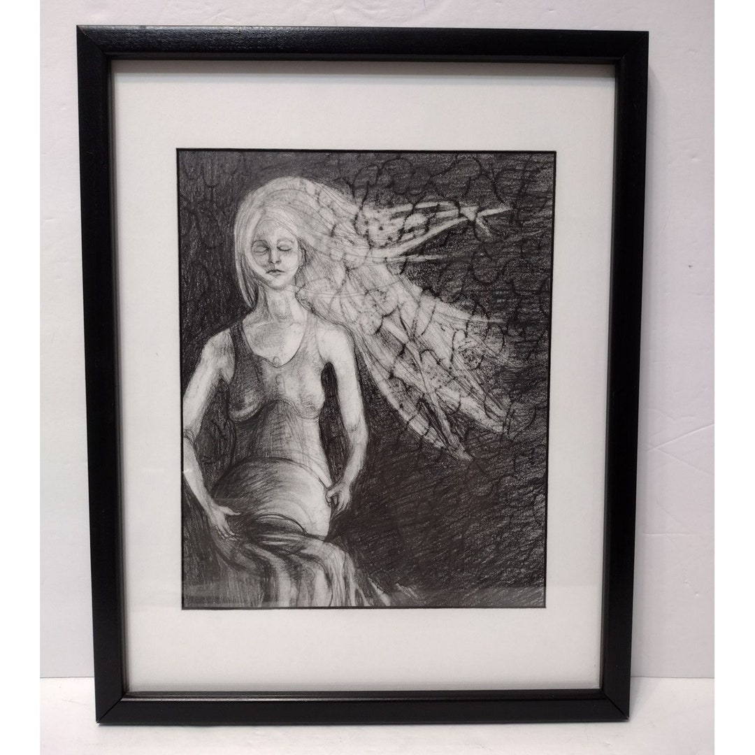 Framed Graphite Pencil Drawing of Woman, Original Art, Unsigned Drawing ...