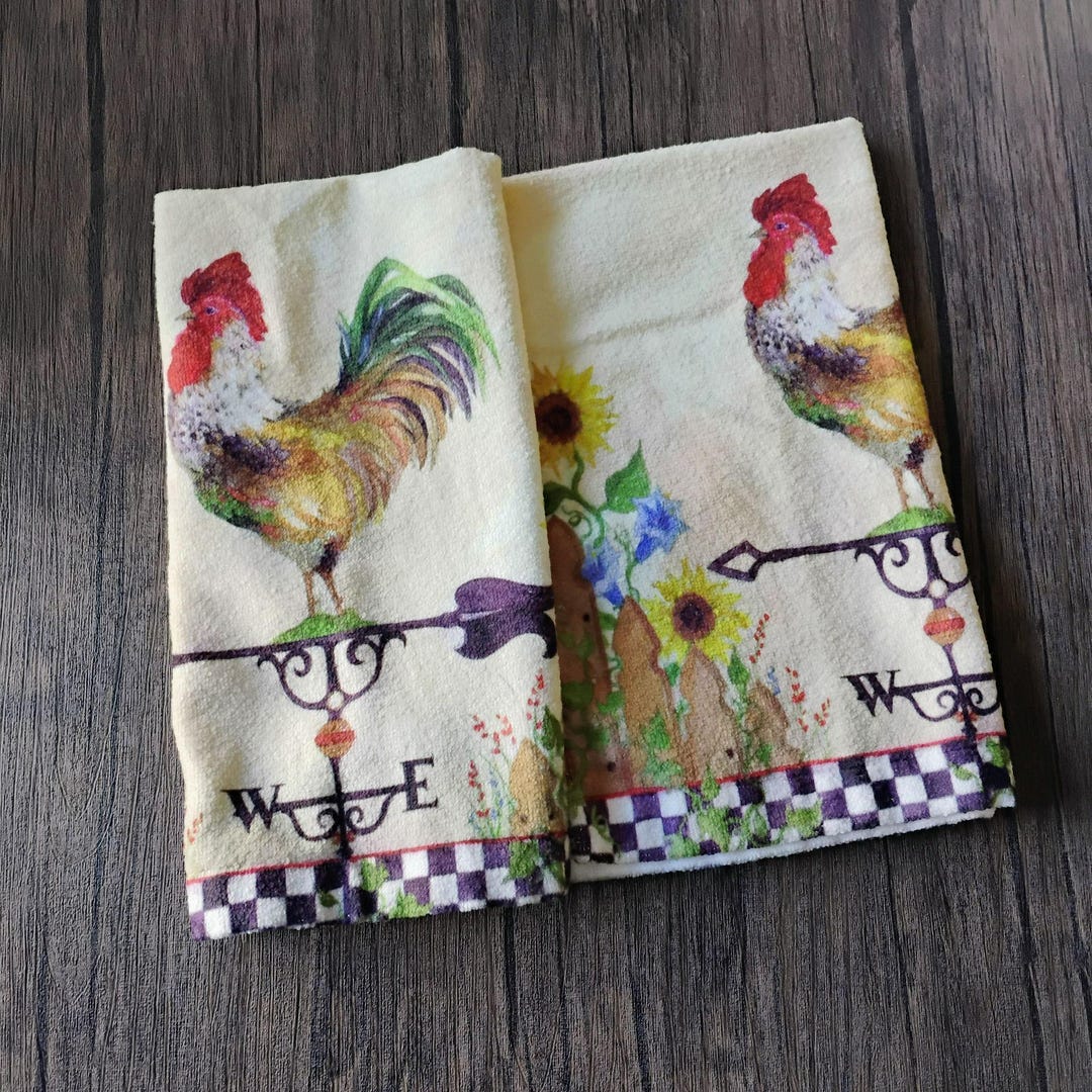 Vintage Rooster Design Hand Towels, Set of 2, B&D Kitchenworks, Chicken ...