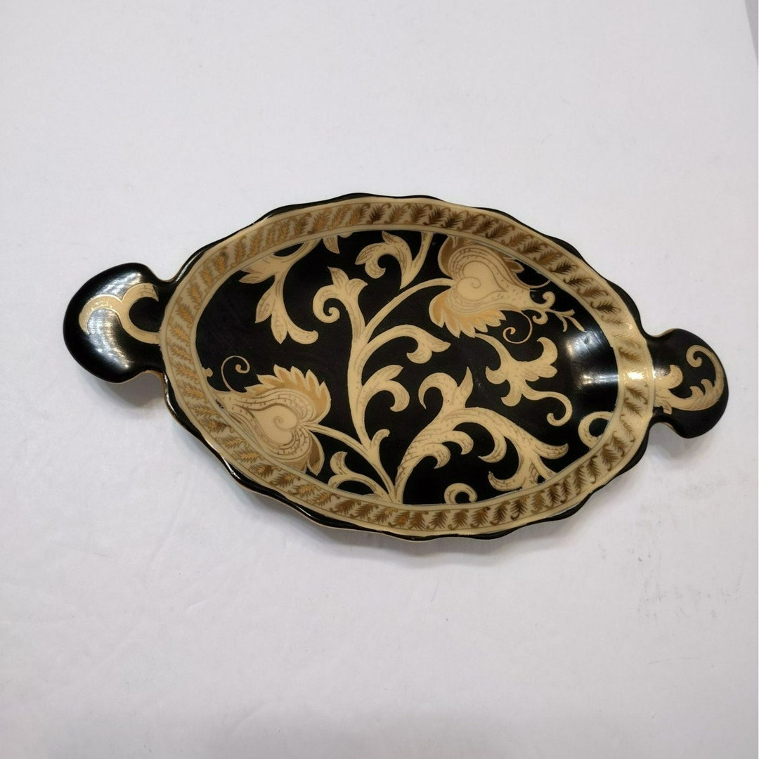 Amita Porcelain Soap Dish Trinket Tray Black Gold Art - Etsy