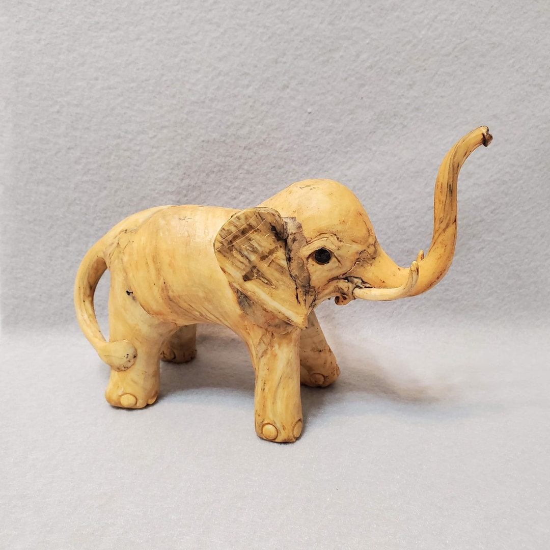 Vintage Hand-crafted Crushed Oyster Shell Elephant Figurine, Trunk up ...