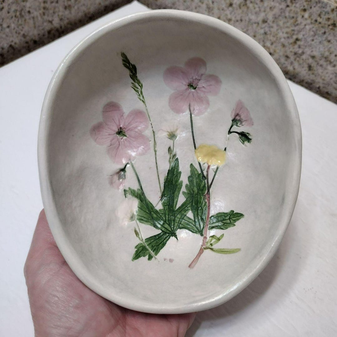 Salt Marsh Pottery Hanging Bowl, Cottagecore Handcrafted Floral USA May ...