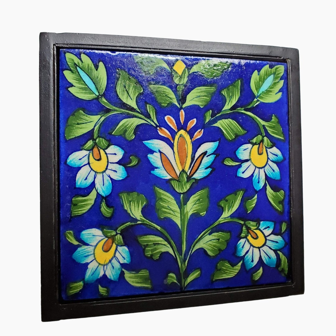 Vintage Hand-crafted Floral Ceramic Tile Trivet, Heavy Wrought Iron ...