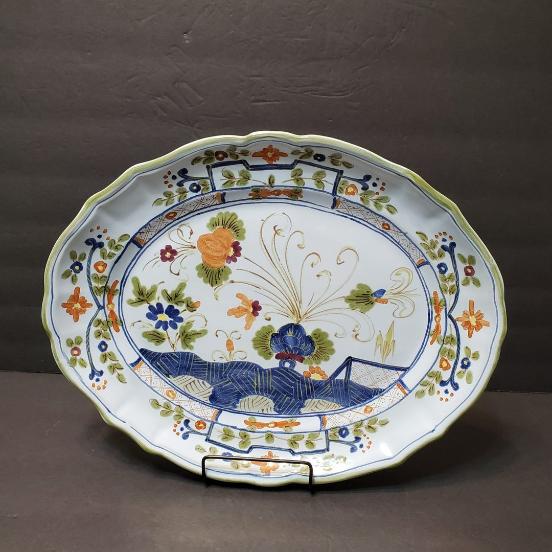 Garofano Antique Italian Platter, 15 Inch Serving Dish, Faience Pottery ...