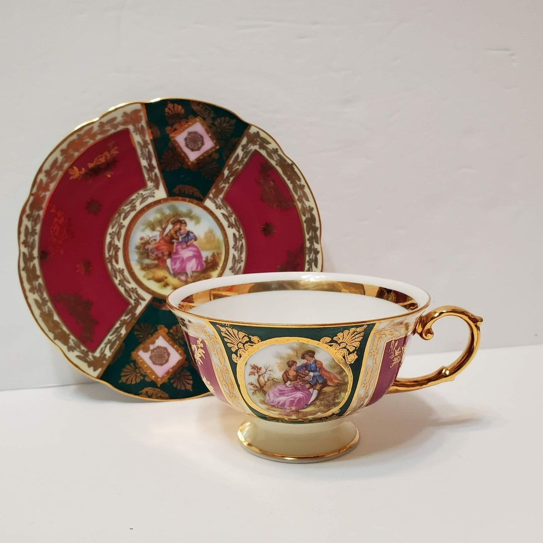 Vintage JKW Germany, Tea Cup and Saucer, Carlsbad, Fragonard, Courting ...