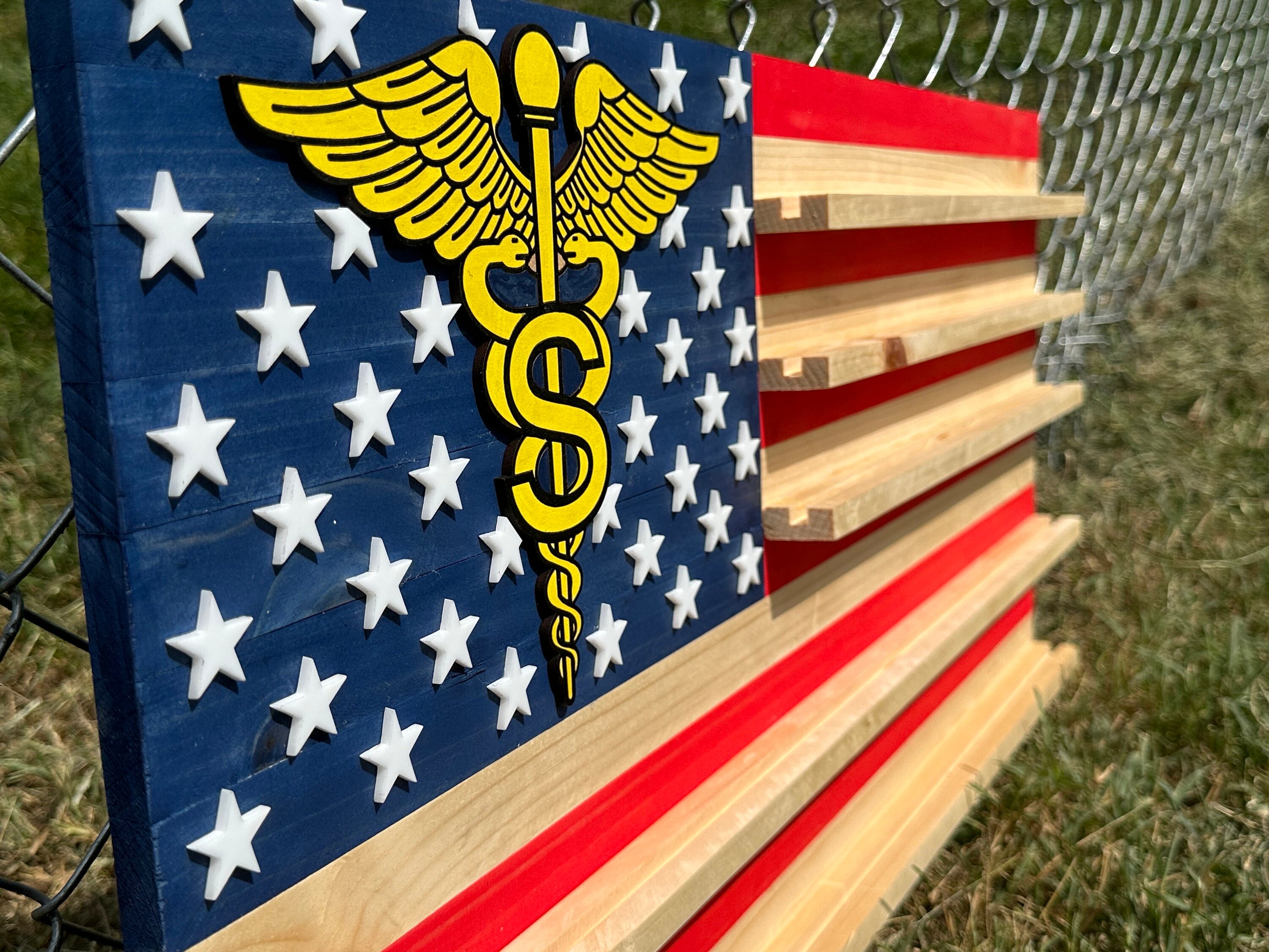 Military Coin Rack- Wooden American Flag With Military Branch Insignia ...