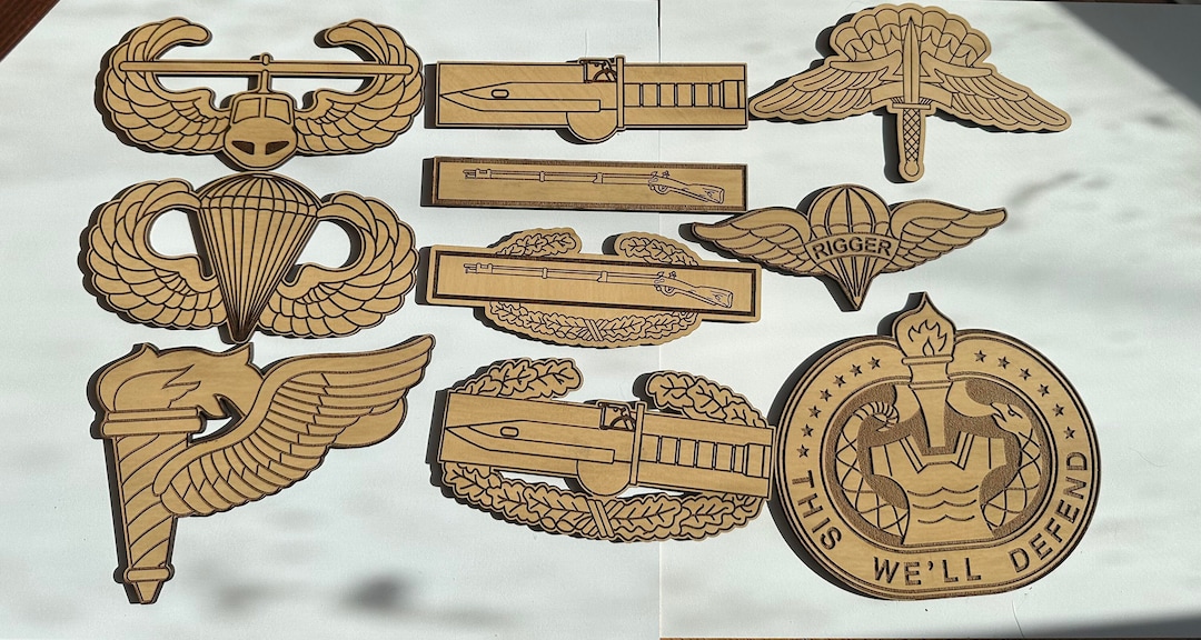 Military Badge Wall Hangings - Multiple Size Options, Stackable Natural ...