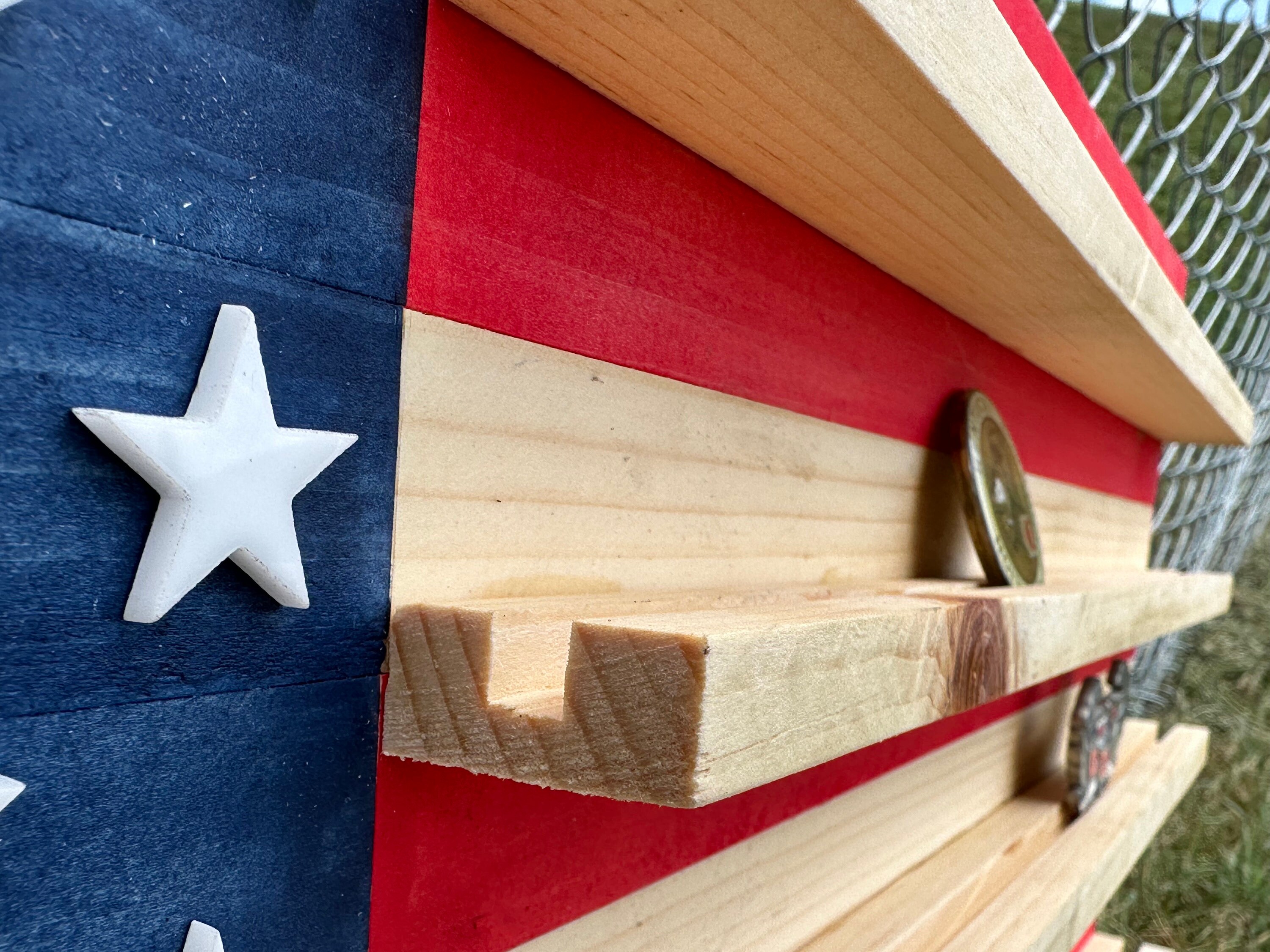 Military Coin Rack- Wooden American Flag With Military Branch Insignia ...