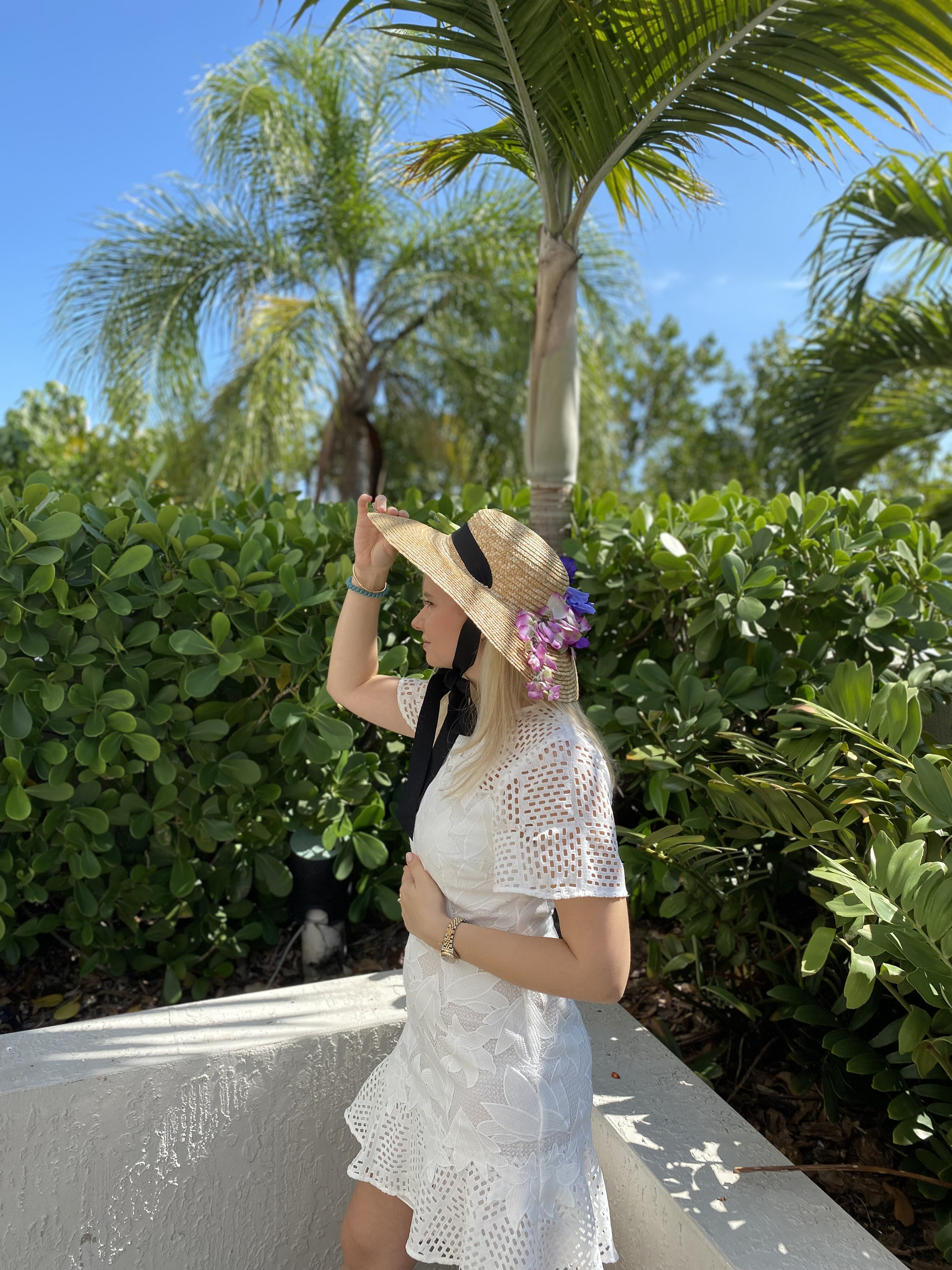 Large Summer Straw Sunhat With Iris Flowers Bow Tie Down Vacation Gift ...