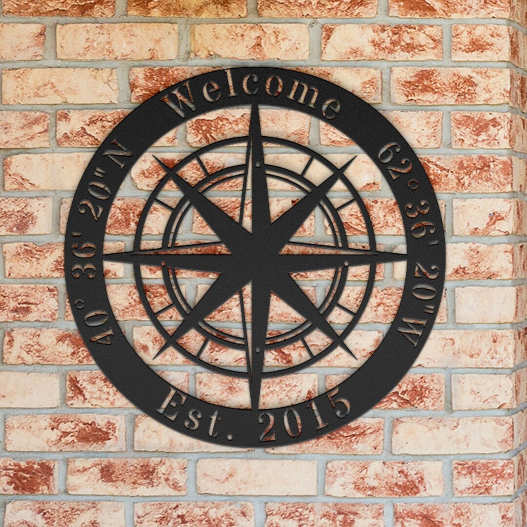 Personalized Compass Metal Sign Custom Coordinates Sign Nautical Decor Metal Compass Decor